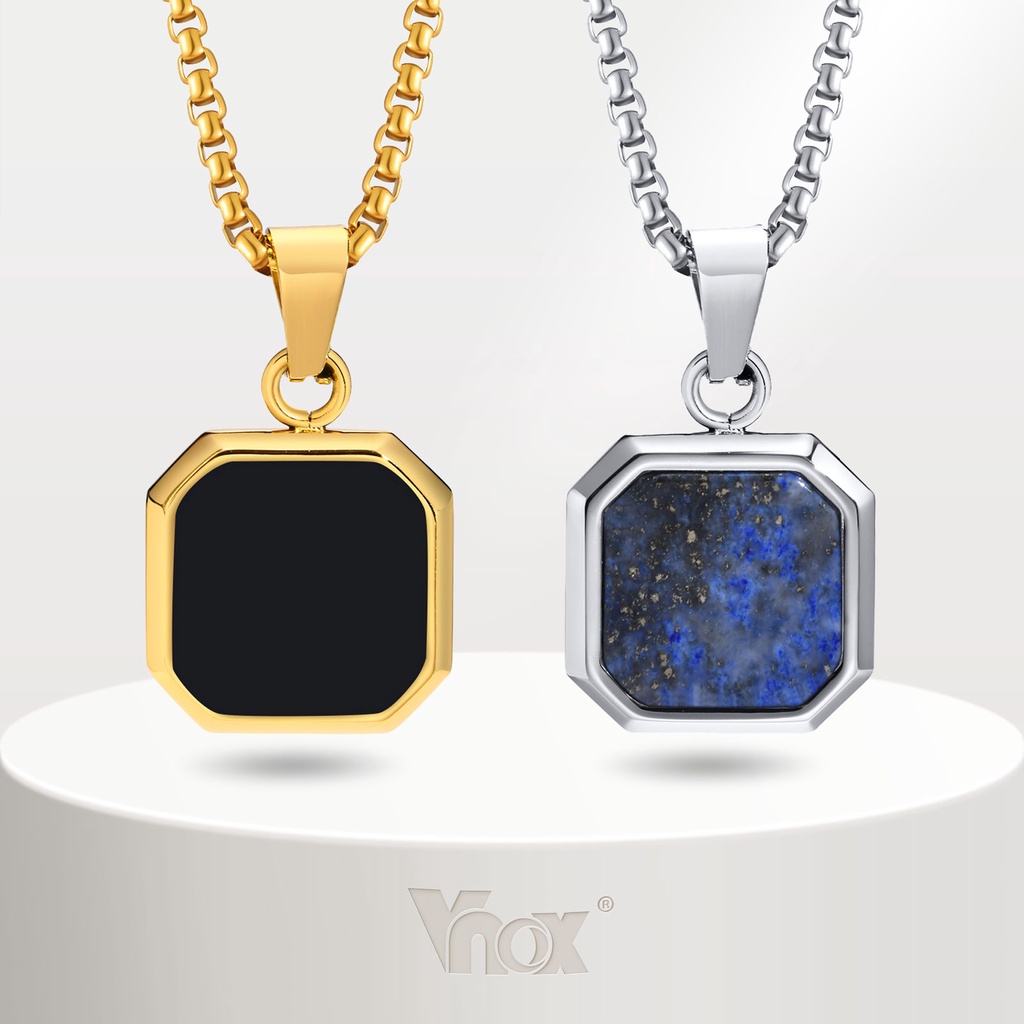 Vnox สร้อยคอแฟชั่นผู้ชาย ทรงสี่เหลี่ยม 15 มม. จี้เปลือกหอยหินธรรมชาติ ...