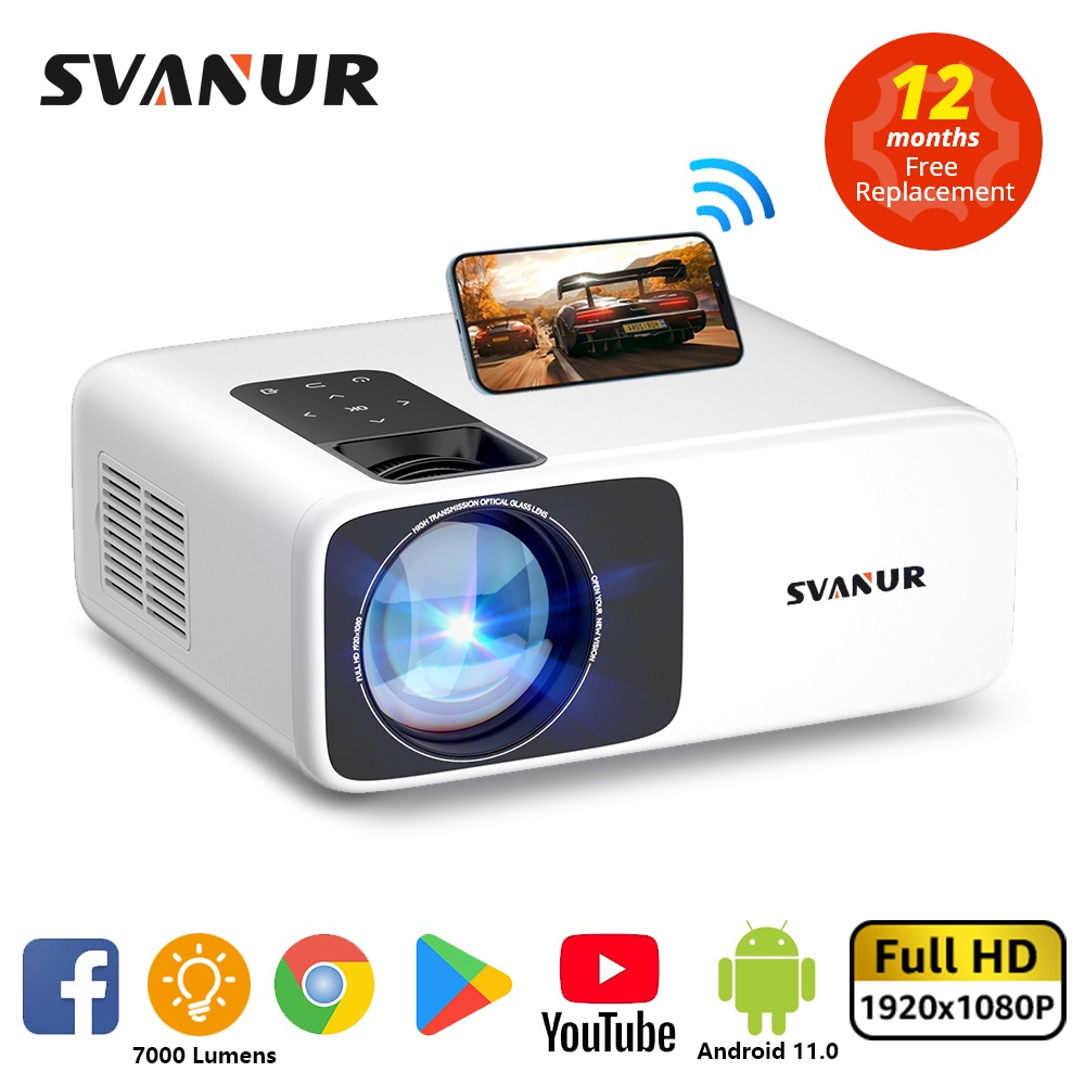 SVANUR Full HD Projector Native 1080P 2K 4K Video LED Portable ...