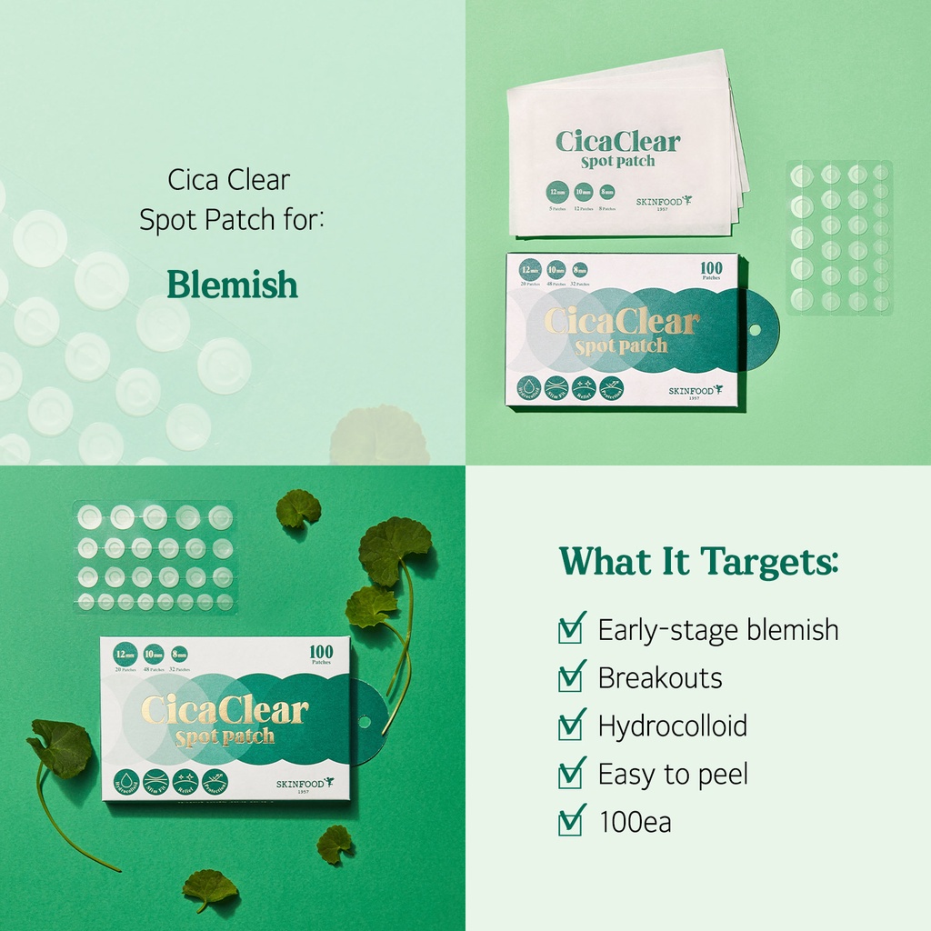 SKINFOOD Cica Clear Spot Patch (total 100 patches) 10g Natural Cover ...