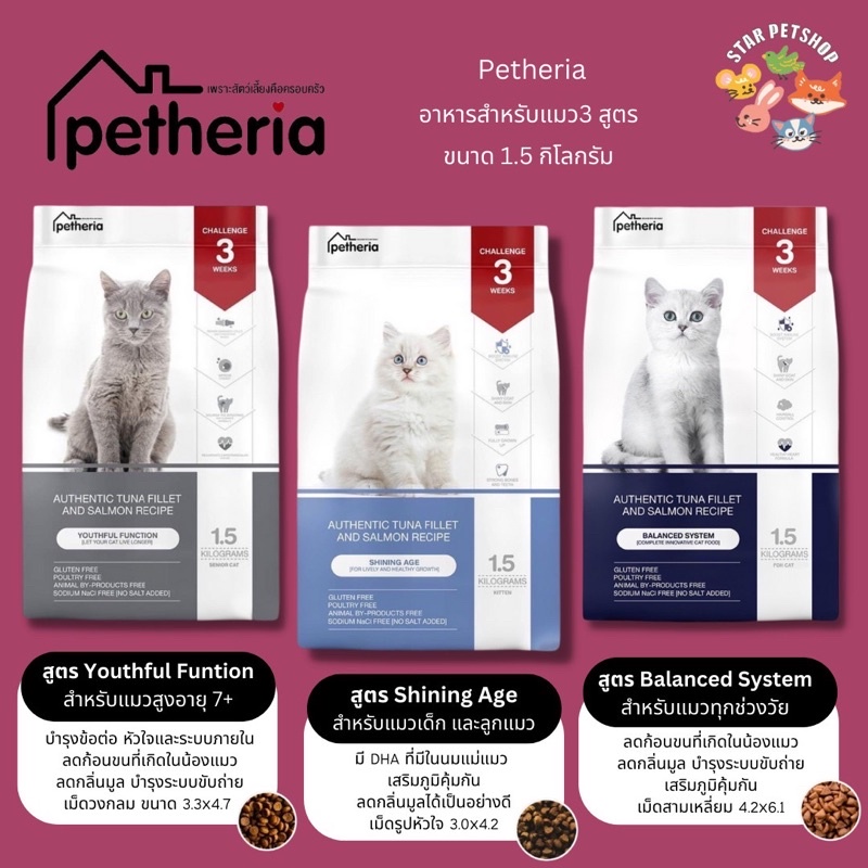 Petheria อาหารแมว เพ็ทเทอเรีย 1.5 กิโลกรัม ครบทุกสูตร ทุกช่วงวัย กลูเตน ...
