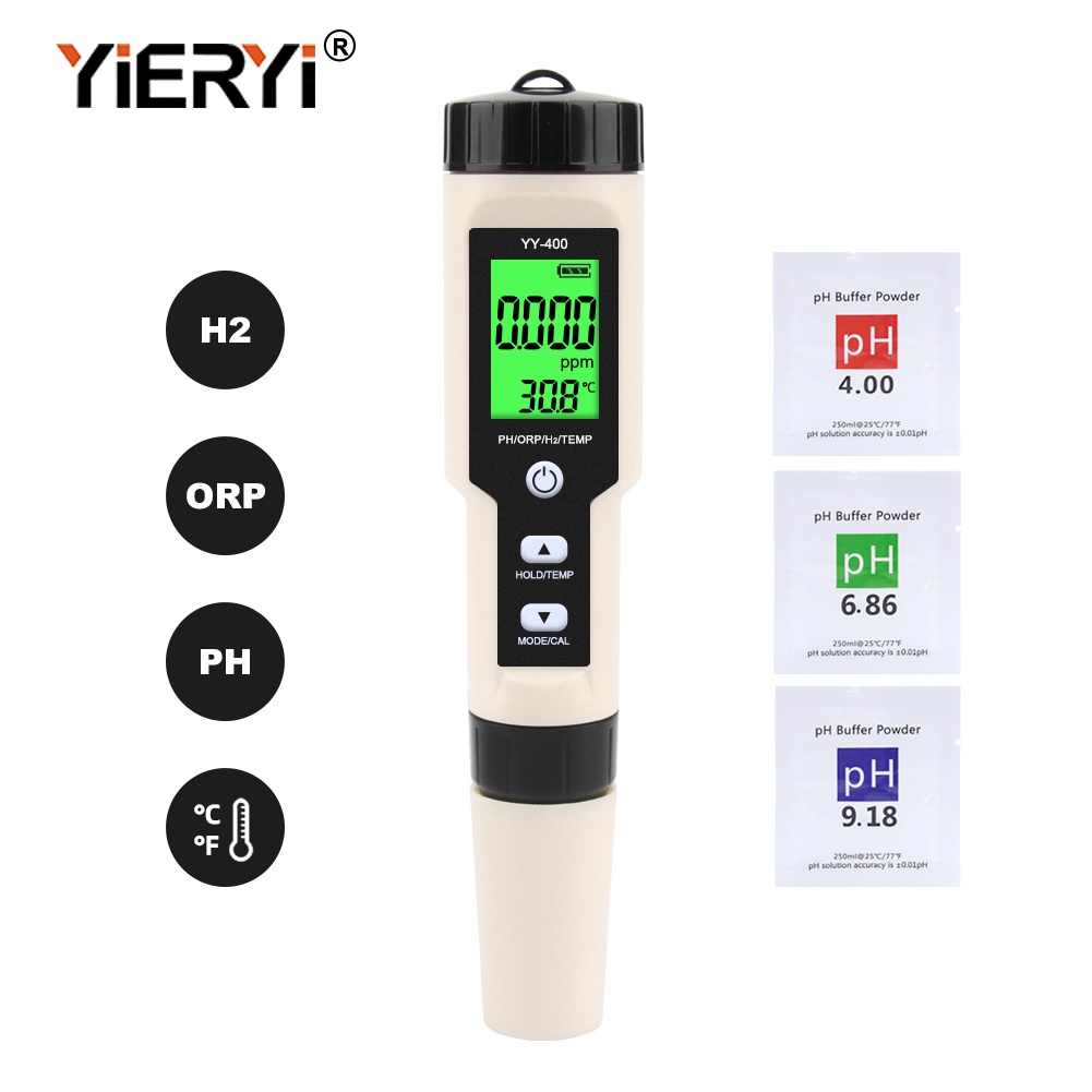 AYieryi Hydrogen Water Tester Monitor 4 in 1 H2 PH ORP TEMP Meter ...
