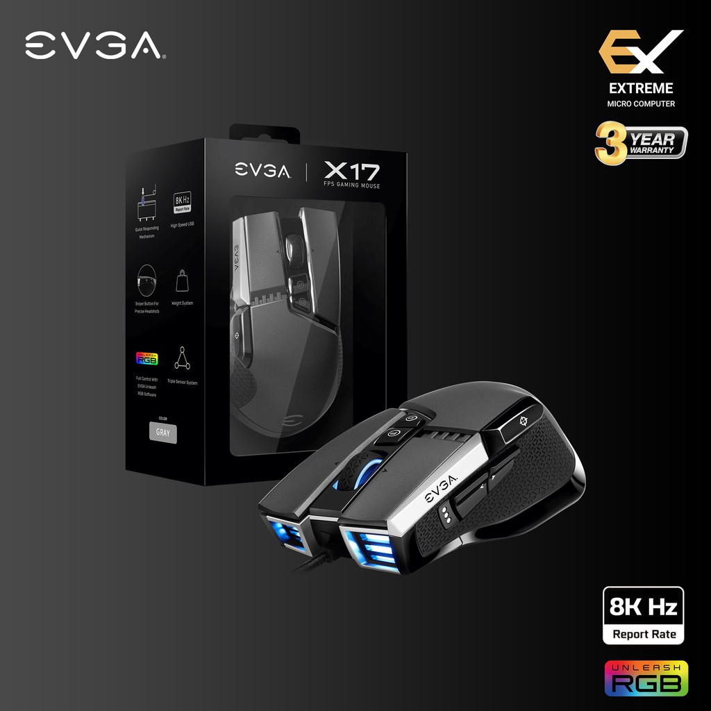 EVGA X17 Gaming Mouse, 8K Polling Rate, 16,000 DPI, 5 Profiles, 10 ...
