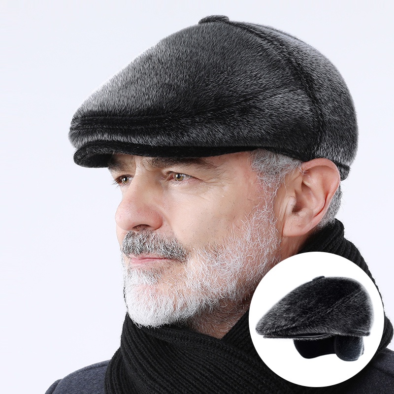 Winter Faux Fur Newsboy Hat With Earflaps Beret Dad Hat For The Elderly Peaked Cap Winter Warm ...