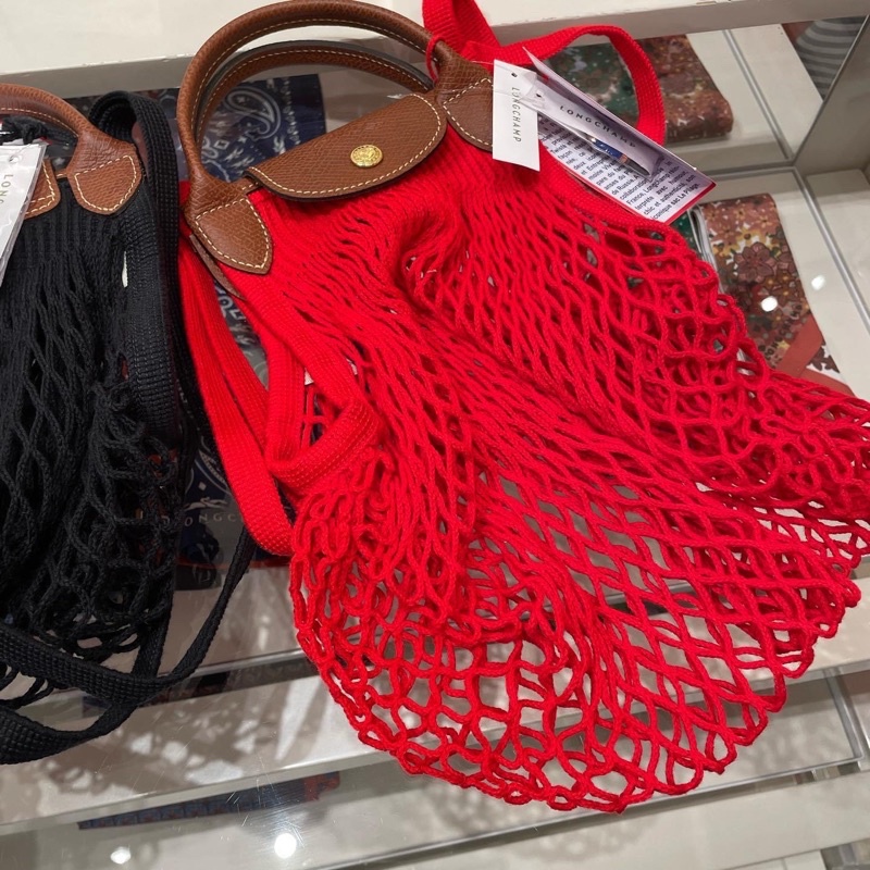 พร้อมส่ง แท้ New Longchamp ตาข่าย ใหญ่ สีแดง LE PLIAGE FILET Top handle ...