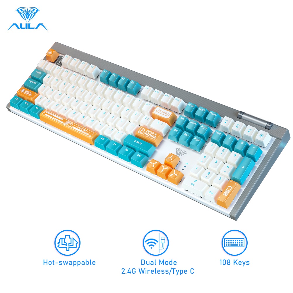 Aula F3050 คีย์บอร์ดเล่นเกม แบบใช้สาย Type-C 2.4G โหมดคู่ กันผี สําหรับ ...