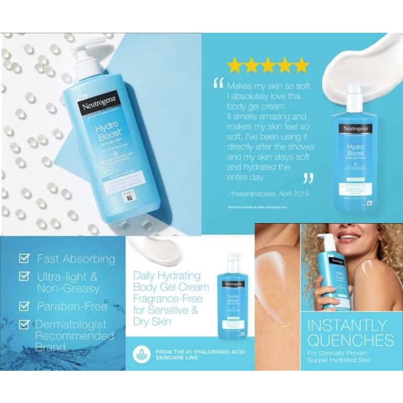 ของแท้ พร้อมส่ง Neutrogena Hydro Boost Body Gel Cream Moisturiser For