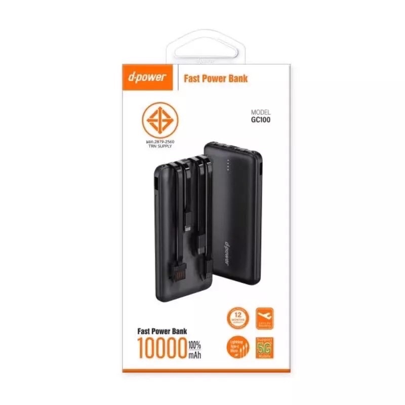 D-power GC100 Fast Power Bank 10000mAh แบตสำรอง พาวเวอร์แบงค์ แบตเตอรี่ ...