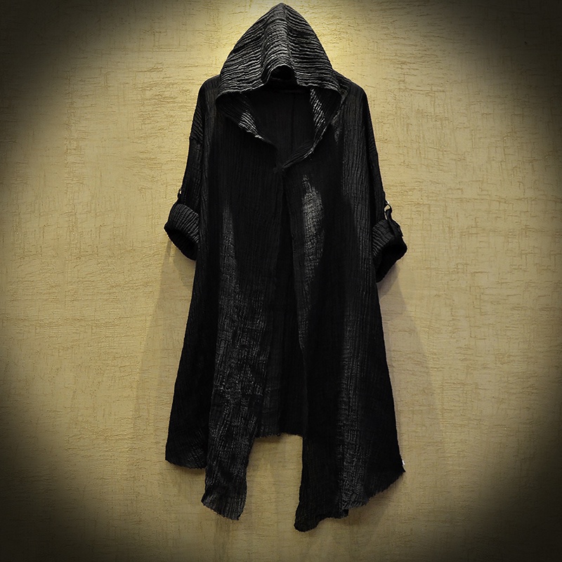 Translucent Linen cloak Thin Trench Men Gothic long coat Stranger ...