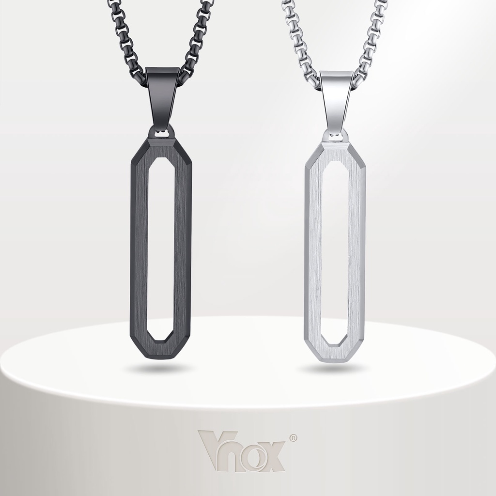 Vnox สร้อยคอสเตนเลส จี้เรขาคณิต 3D สีดํา พร้อมกล่องโซ่ เครื่องประดับ ...