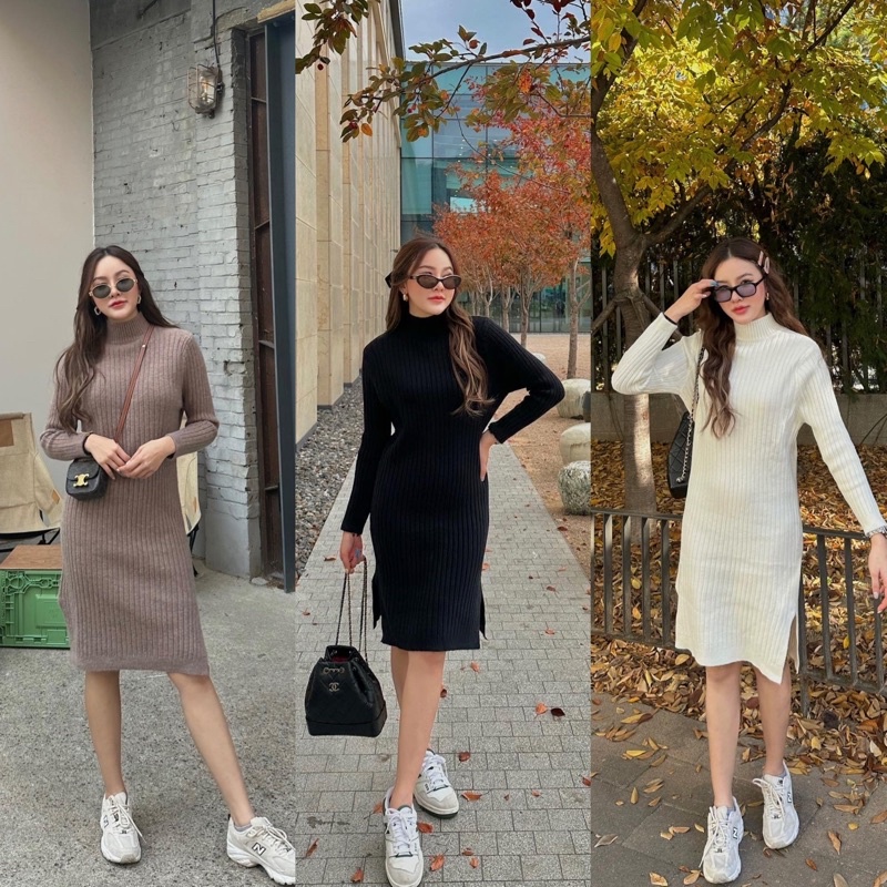 MALIMAYS - Gory knit dress เดรสไหมพรมคอเต่า | Shopee Thailand