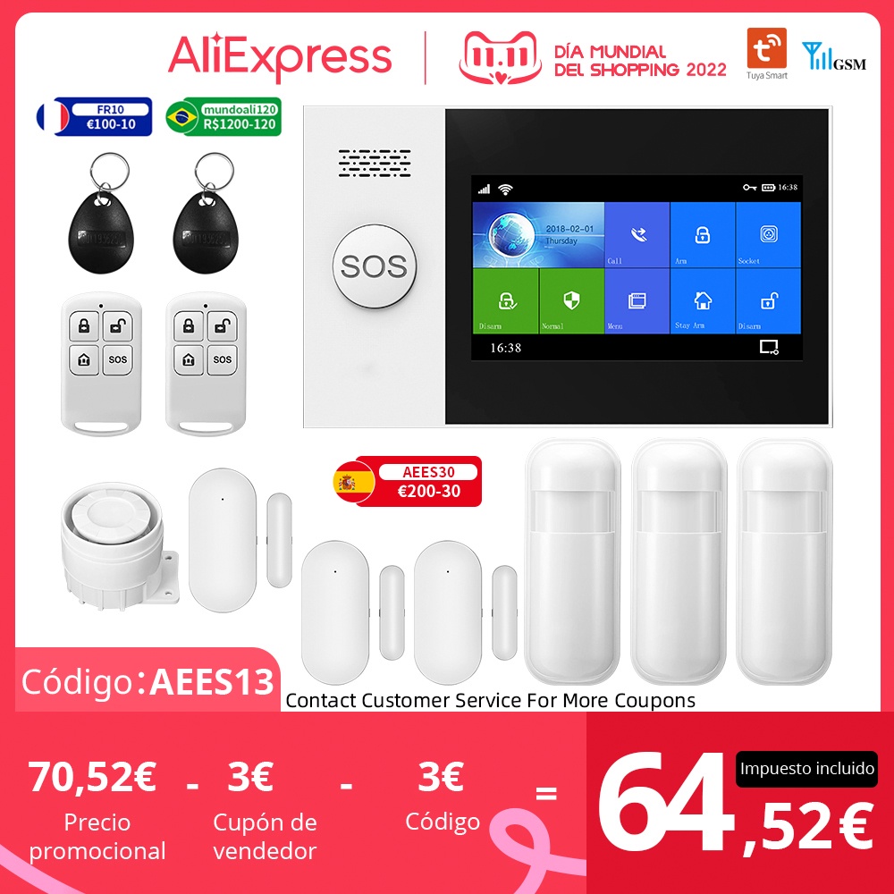 PG-107 Wifi Gsm Tuya Smart Alarm Home Security System With Pir Motion Sensor Door Sensor Rfid ...