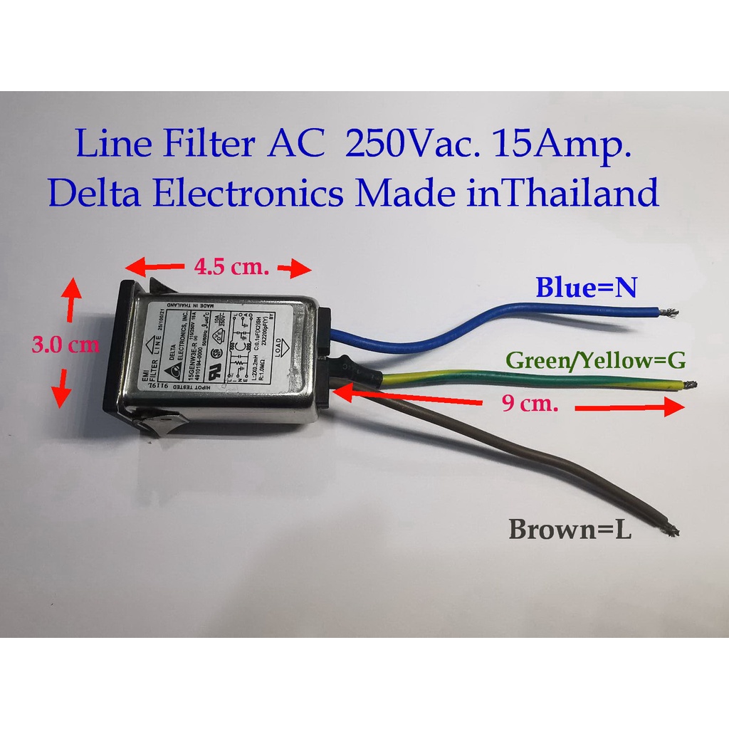 EMI Filter AC 115/250VAC 15 Amp 15GENW3E-R Power Line Noise Filter ...