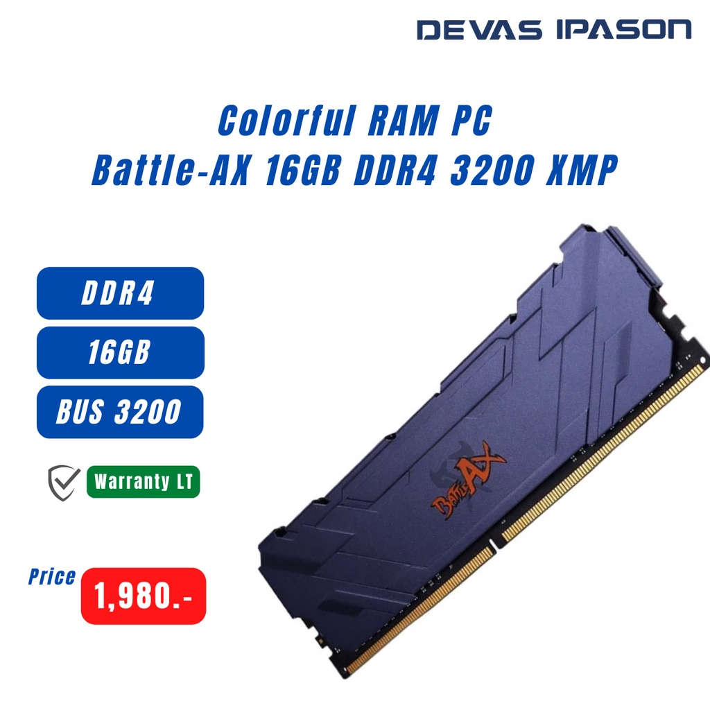 Colorful RAM สำหรับ PC รุ่น Battle-AX แบบ DDR4 บัส 3200 - XMP ขนาด 16x1 ...