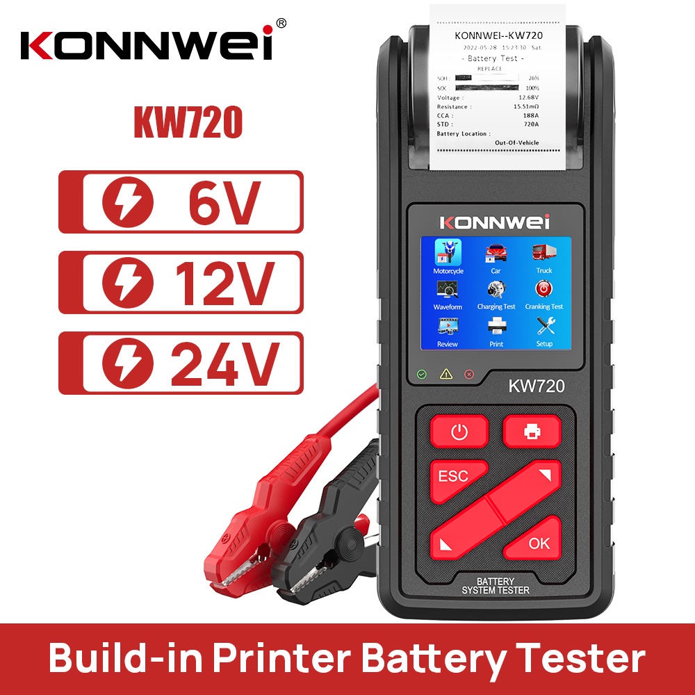KONNWEI KW720 Truck Battery Tester with Printer Analyzer Cranking ...