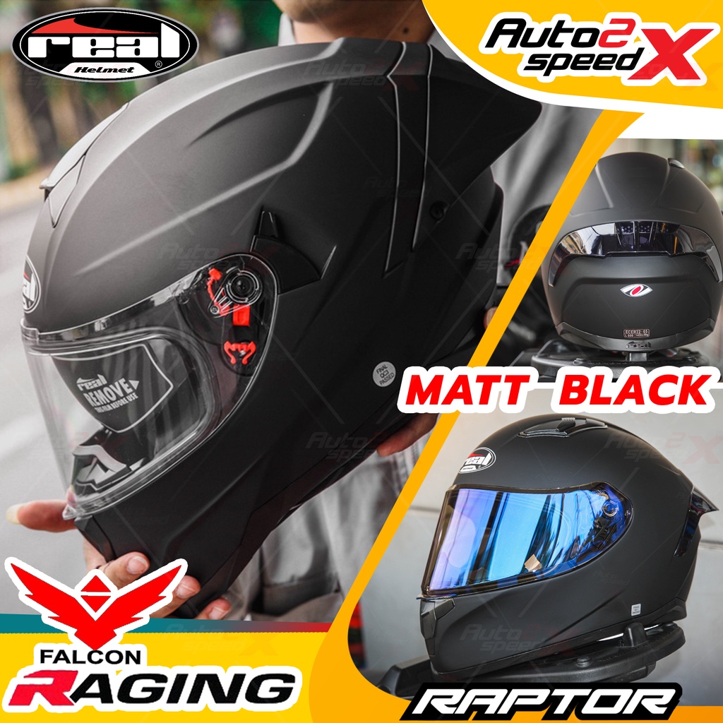 ลด190ขึ้นอัตโนมัติ หมวกกันน็อค REAL FALCON RAPTOR สีพื้นดำด้าน ...