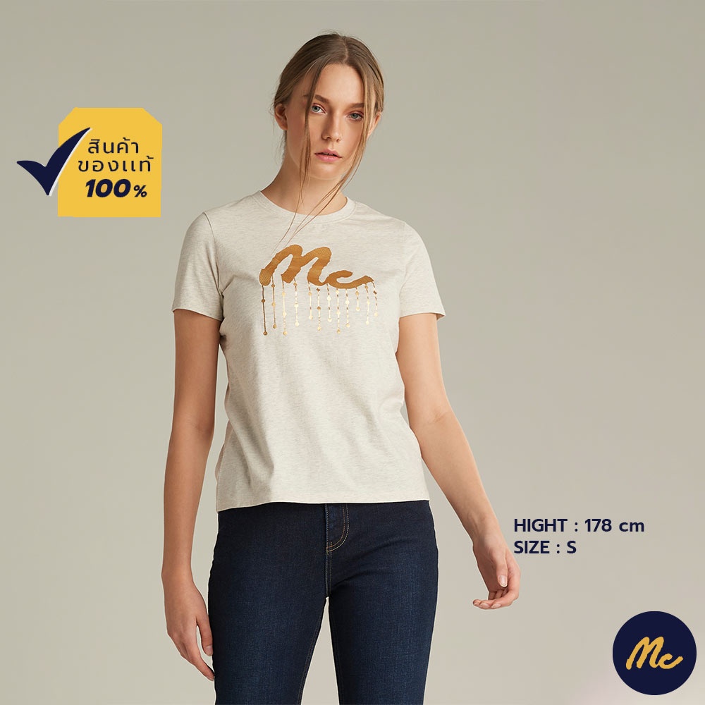 Mc Jeans เสื้อยืดแขนสั้นผู้หญิง คอกลม สีเทาอ่อน MTTZ562 - mc_jeans_officialstore - ThaiPick