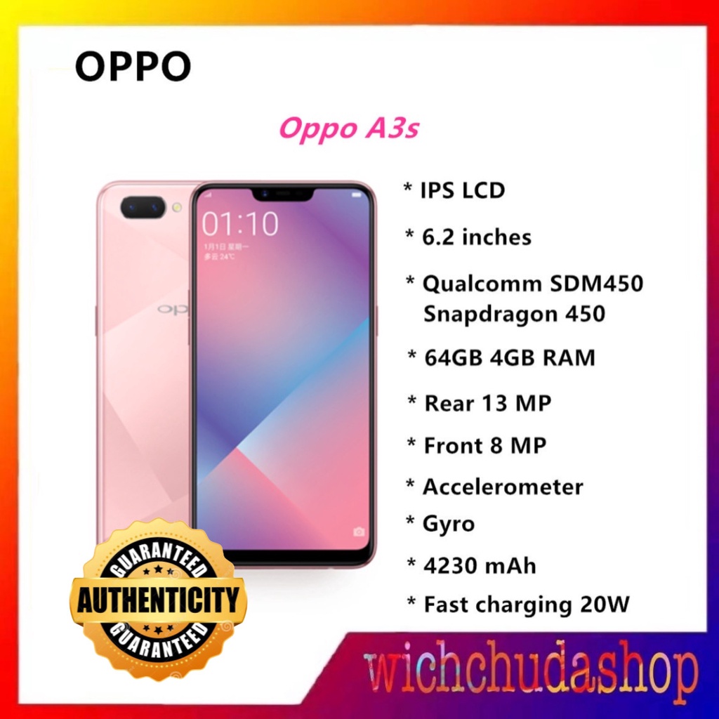 Oppo A3s 4GB RAM + 64GB ROM 6.2 นิ้ว 13MP LTE (มือสอง) พร้อม Fullset | Shopee Thailand