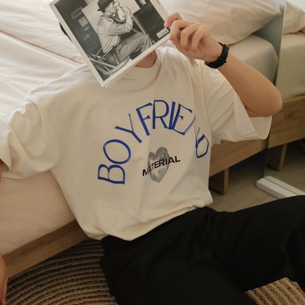 BOYFRIEND Material Oversized T-Shirt เสื้อยืดทรงหลวมโอเวอร์ไซส์ ไหล่ตก ...