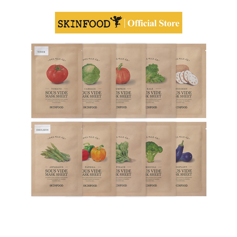SKINFOOD bundle of 10 Sous Vide Mask Sheet 20g with Various Vegetable ...