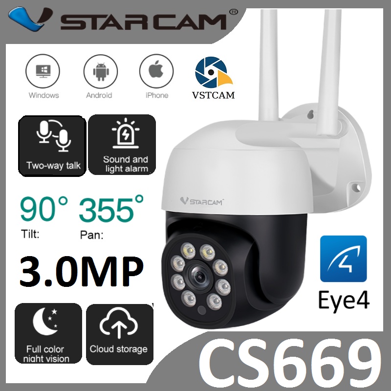 Vstarcam CS669 ความละเอียด 3 ล้านพิกเซล กล้องวงจรปิดไร้สาย กล้องนอกบ้านOutdoor ภาพสี มีAI คนตรวจ ...