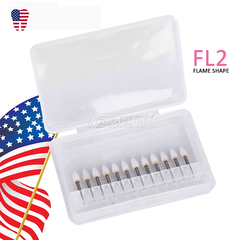 12pc/pack Dental Cone White Stone Polishing FG Burs FL2 Flame Abrasion ...