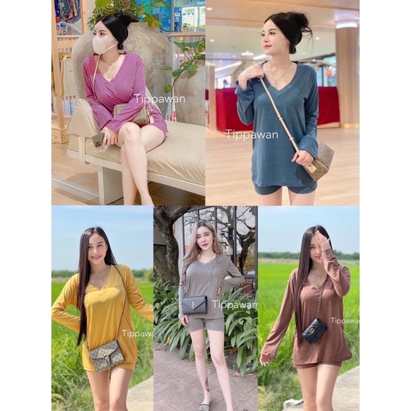 ️NEW COLLECTION Tag ️ Tippawan SET แขนยาวคอวีมาอีกแล้วค๊า ผ้าสลาฟบางเบาใส่สบายมากๆ อากาศหนาวร้อน ...