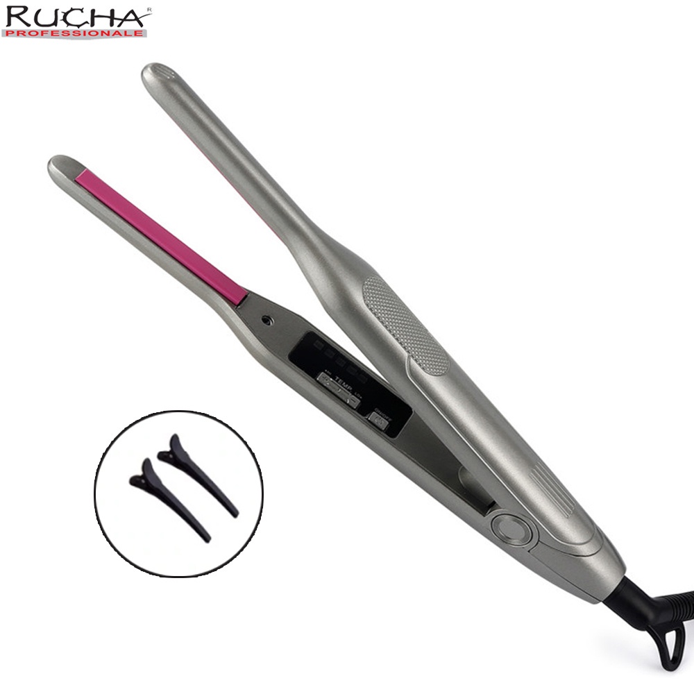 Mini Hair Curler Pencil Hair Straightener 2 in 1 Ceramic Thinnest Narrow Flat Iron with LED ...
