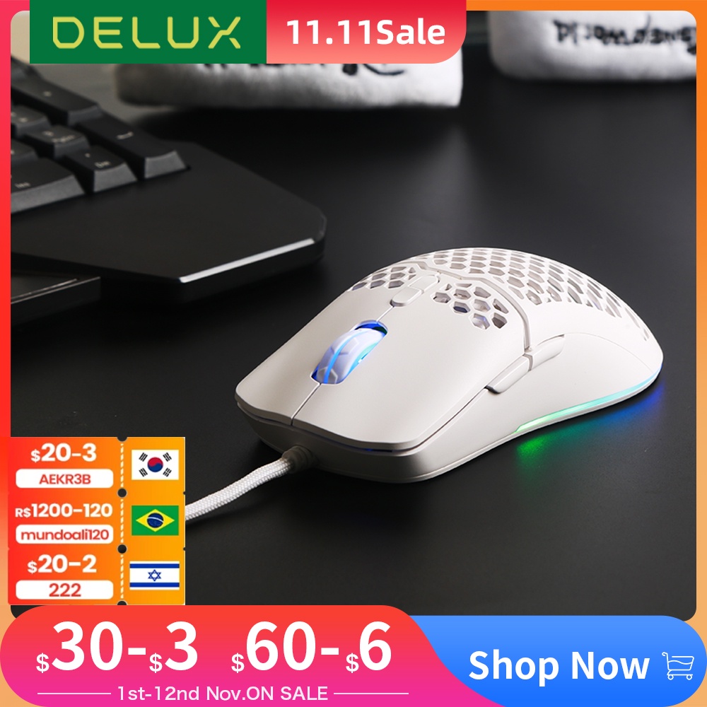 Delux M700A Lightweight RGB Gaming Mouse 67g 7200DPI 1000Hz Ergonomic ...
