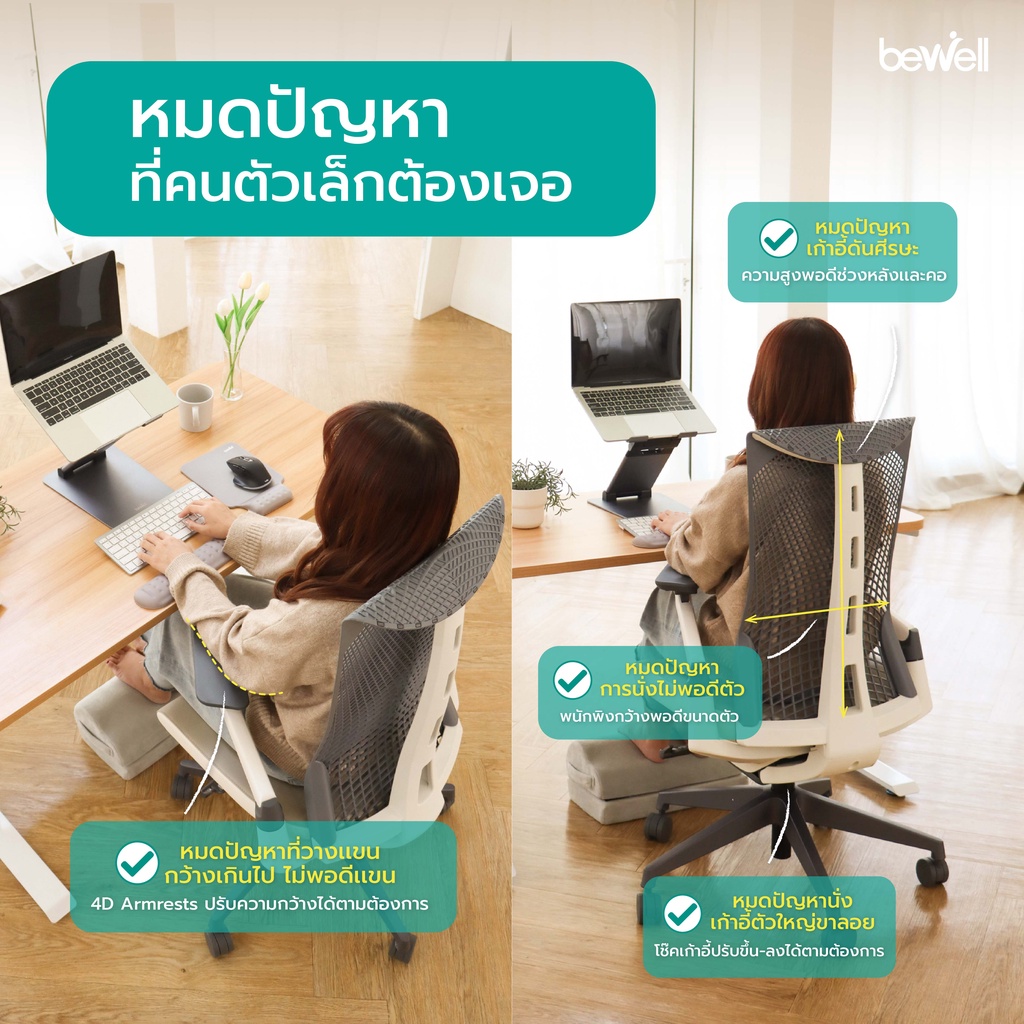 ใส่โค้ดรับเงินคืน 1000 coins Bewell เก้าอี้ทำงานเพื่อสุขภาพ พรีเมียมรุ่น Cuddle เล็กแต่ซัพพอร์ต ...