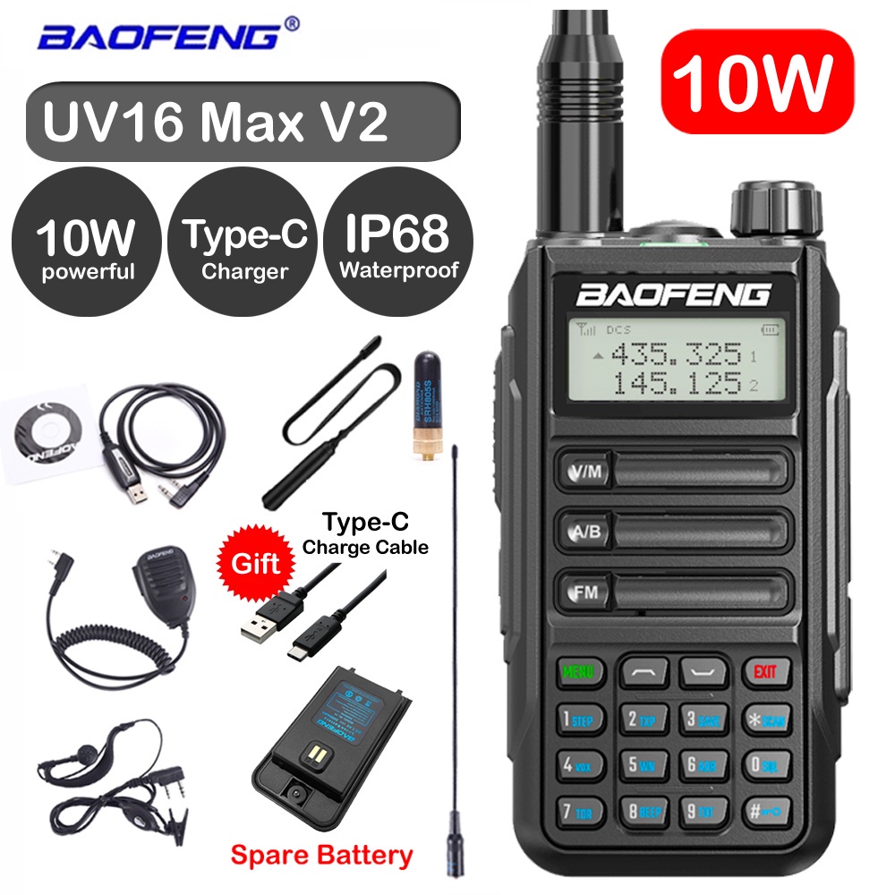 BaoFeng UV-16 Max V2 Power Antenna Walkie Talkie Type-C Charger Long ...