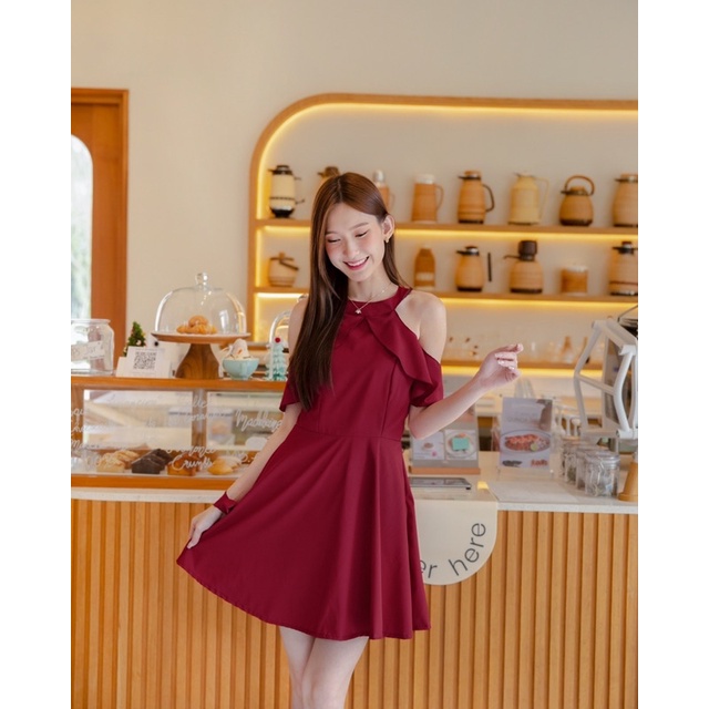 New Red LABELL รุ่น Betty dress เดรสสั้น ชีฟอง โชว์ไหล่ - labelle ...