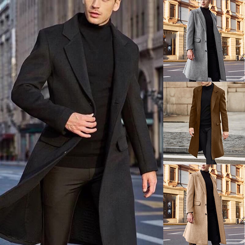 Winter Warm Formal Wool Coat For Men Long Jacket Overcoat Fashion ...
