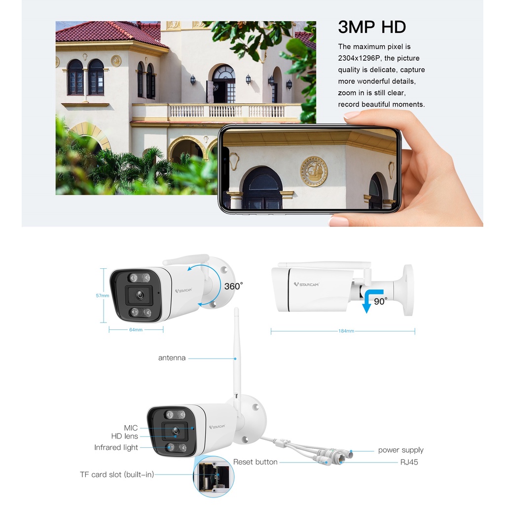 VSTARCAM CS58 SUPER HD 1296P 3.0MegaPixel H.264 WiFi iP Camera กล้องวงจรปิด - vstarcam_shop ...