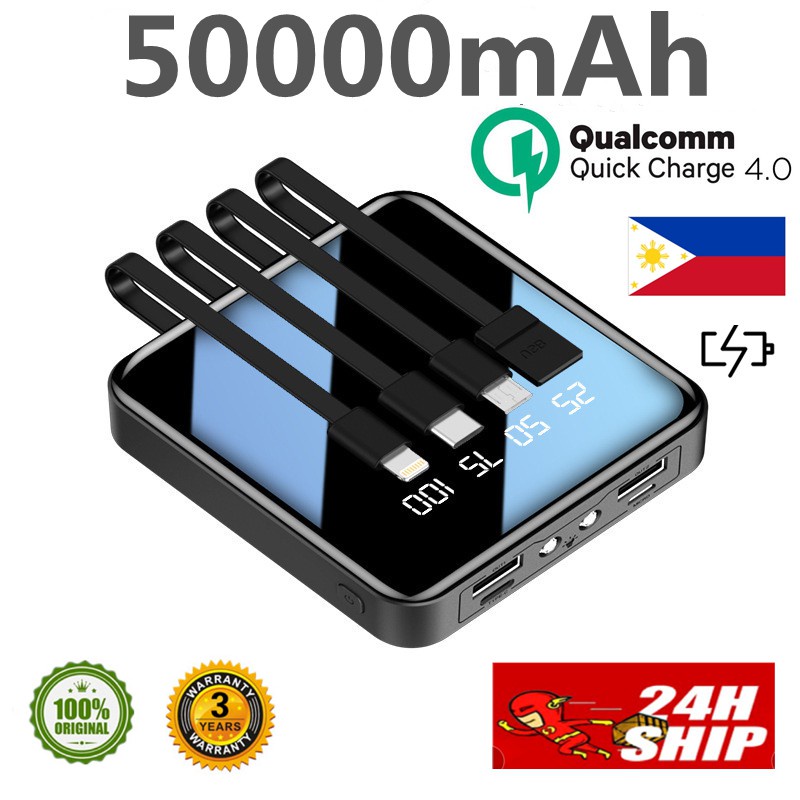 100al 50000mAh PowerBank Built-in 4 Cable 2.1A Fast Charging Full ...