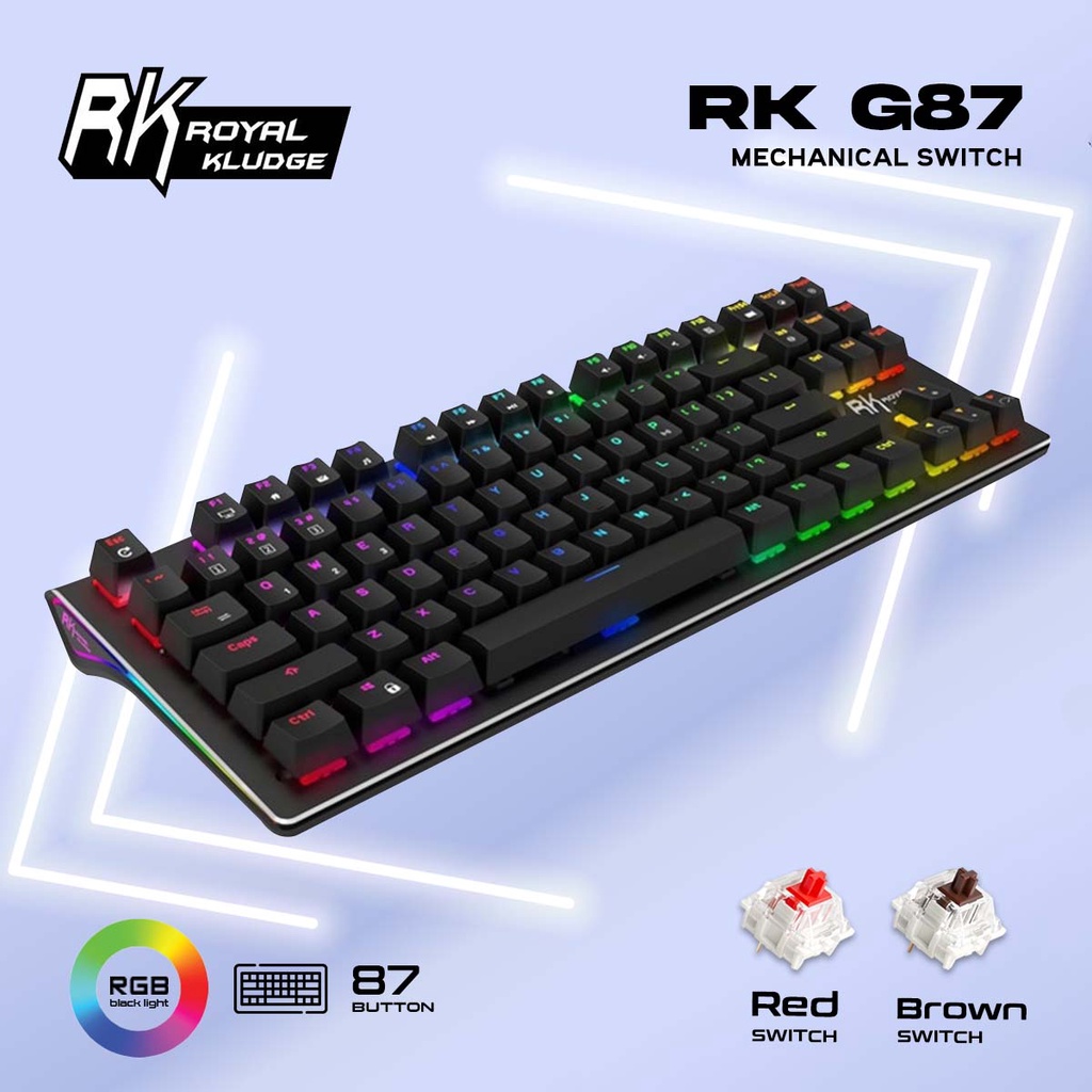 RK royal kludge คีย์บอร์ดเกมมิ่ง RK987 ไฟขาว White Backlight ปรับความสว่างได้ 5 ระดับ 87ปุ่ม Red ...