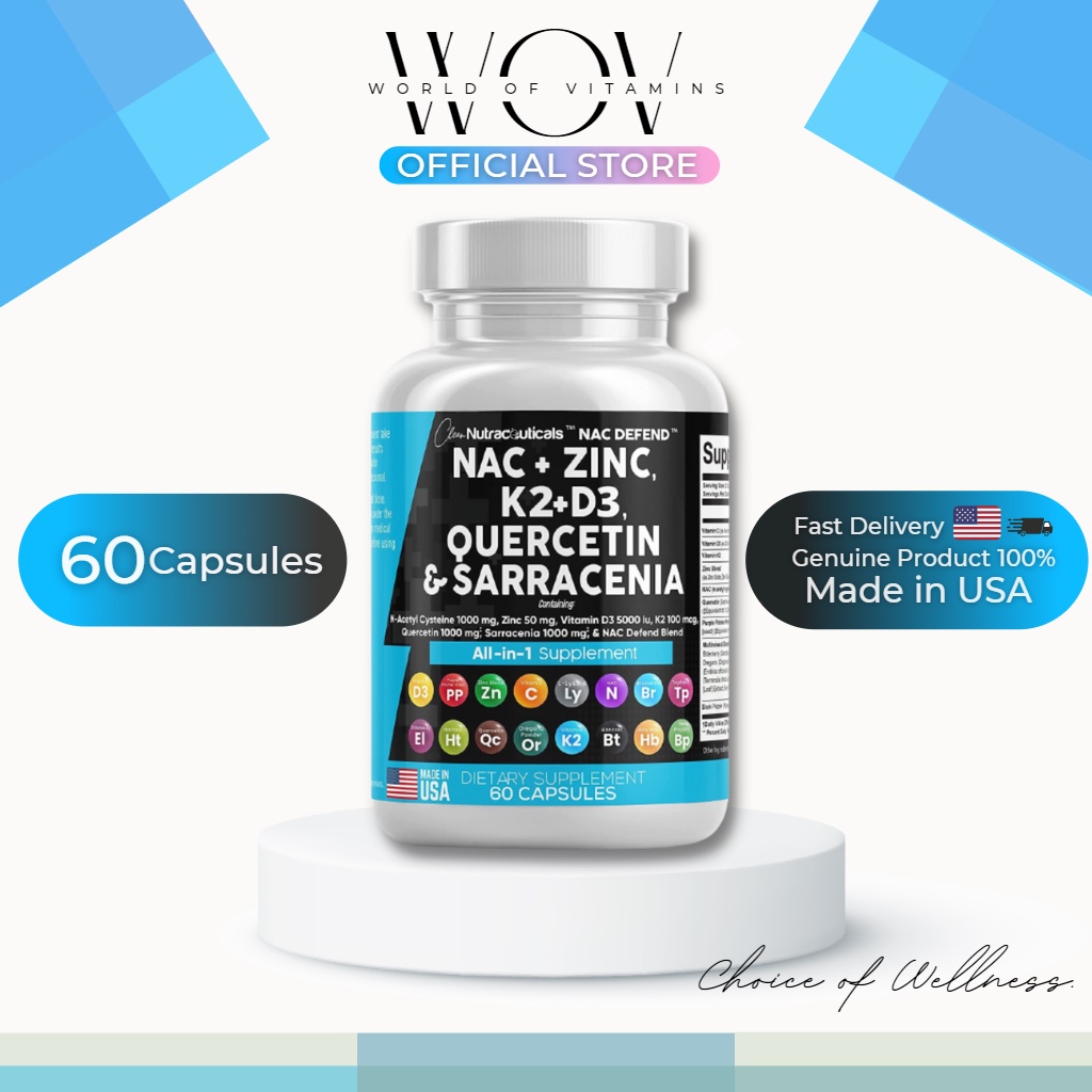 Clean Nutraceuticals NAC Supplement N-Acetyl Cysteine 1000mg Vitamin D3 ...