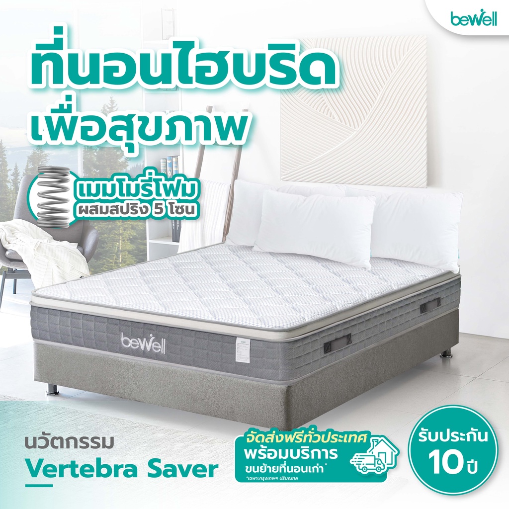 ใส่โค้ดรับเงินคืน 1000 coins Bewell Ergonomic Hybrid Mattress ที่นอนไฮบริดเพื่อสุขภาพ ที่นอน ...