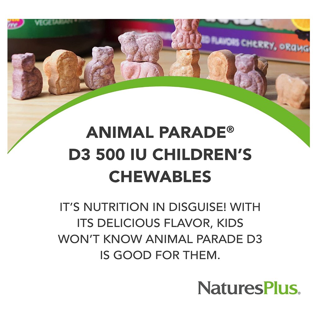 Kids วิตามินดี 3 - Natures Plus Animal Parade Vitamin D3 (500 IU) x 90 เม็ดเคี้ยวอม (Animal ...