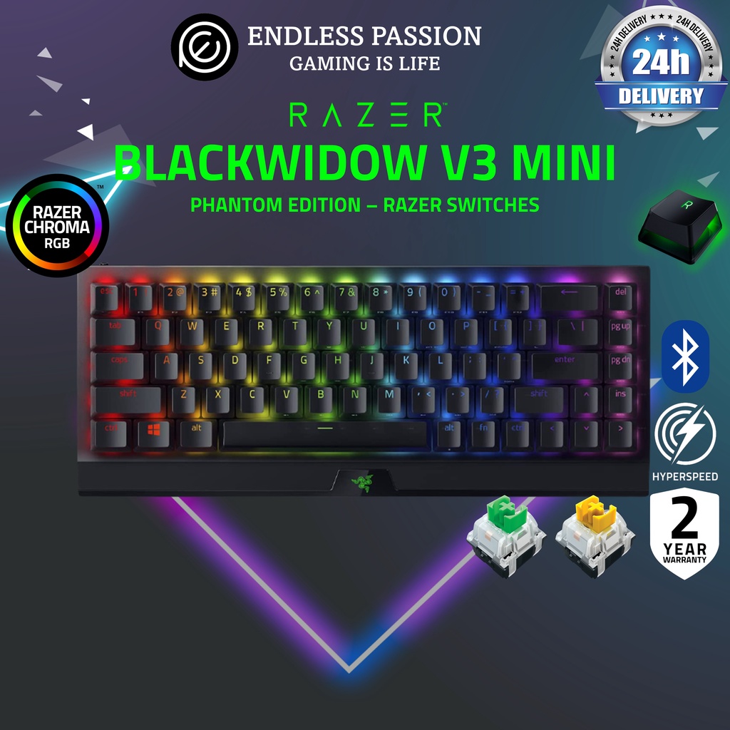 Razer Blackwidow V3 Mini Phantom Edition HyperSpeed 65% Wireless ...