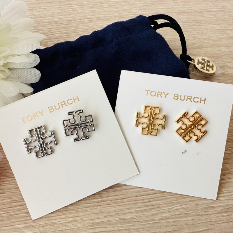 Tory Burch Britten Logo Stud Earrings | Shopee Thailand