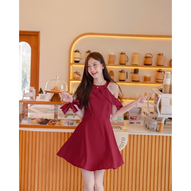 New Red LABELL รุ่น Betty dress เดรสสั้น ชีฟอง โชว์ไหล่ - labelle ...