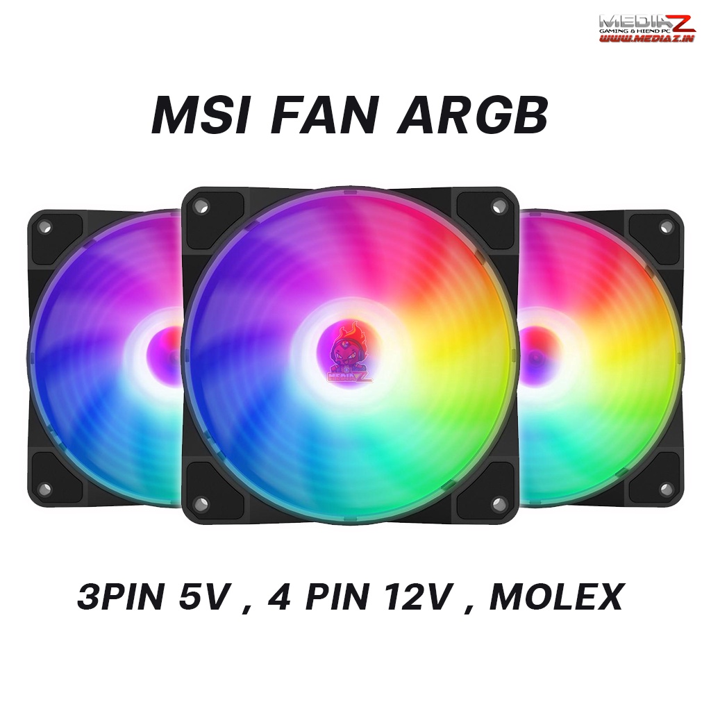 MSI FAN ARGB 5V,12V bulk pack ( พัดลม rgb ) DC 12V 12025L , 3pin 4pin ...