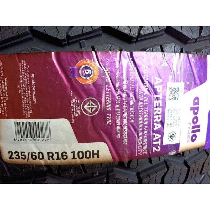ยางใหม่ค้างปี 235/60R16 Apollo Apterra AT2 ผลิตปี 2021 พร้อมจุ๊บลม ...