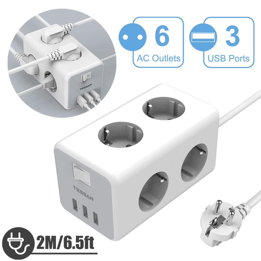 TESSAN 9 in 1 Power Socket Tower with 6 AC Outlets & 3 USB Ports ...