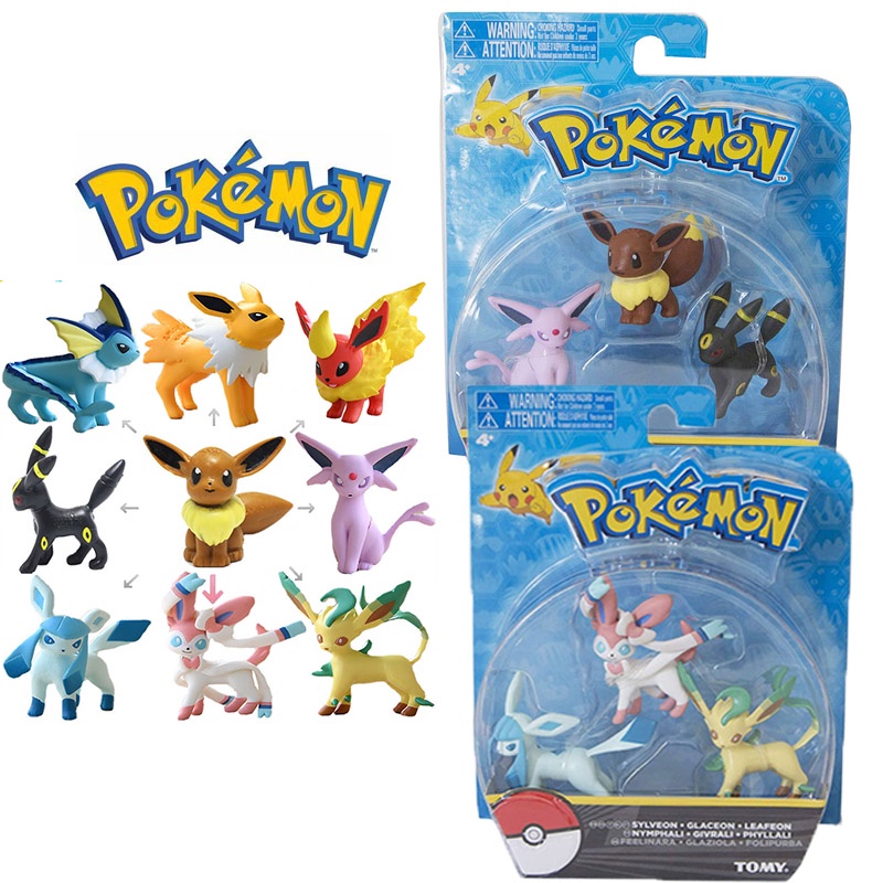 Genuine Pokemon Eevee Family Figures Toy Battle Feature Pack Eevee ...