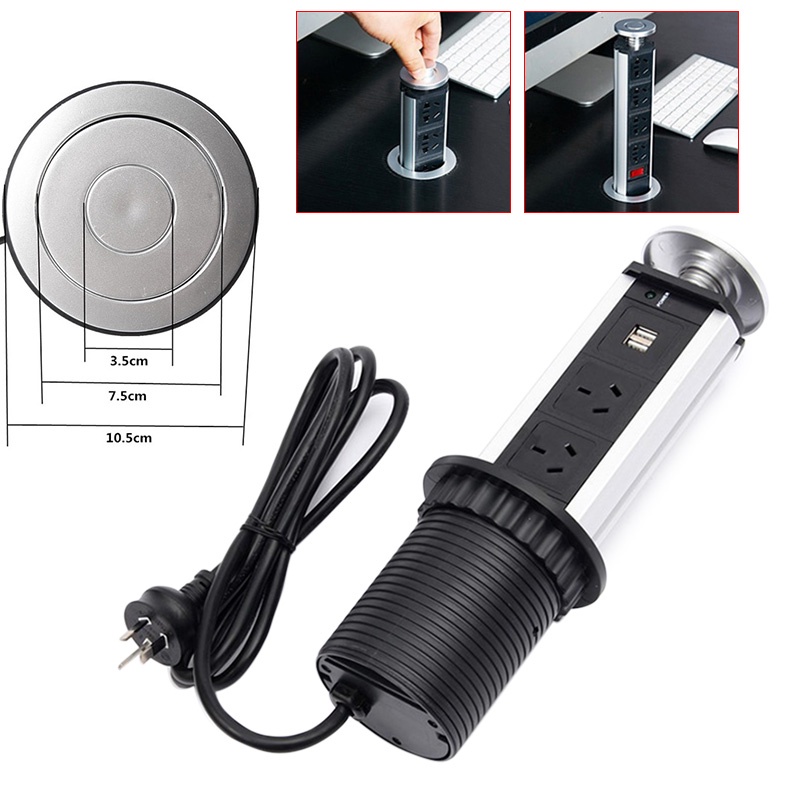 Pull Pop Up Electrical 3 Socket 2 USB Kitchen Retractable Office ...