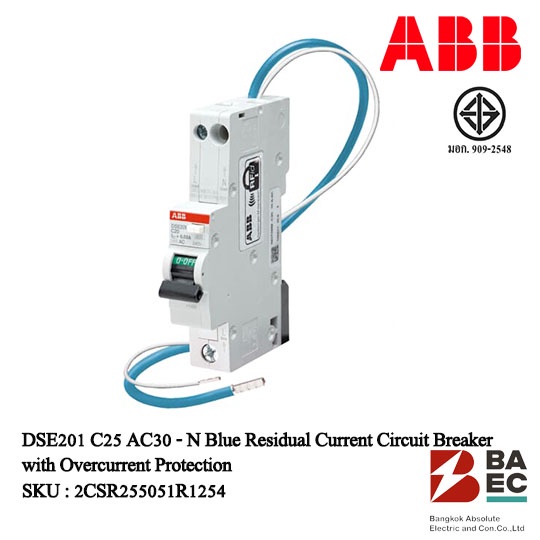 ABB DSE201 C25 AC30 - N Blue Residual Current Circuit Breaker with Overcurrent Protection ...