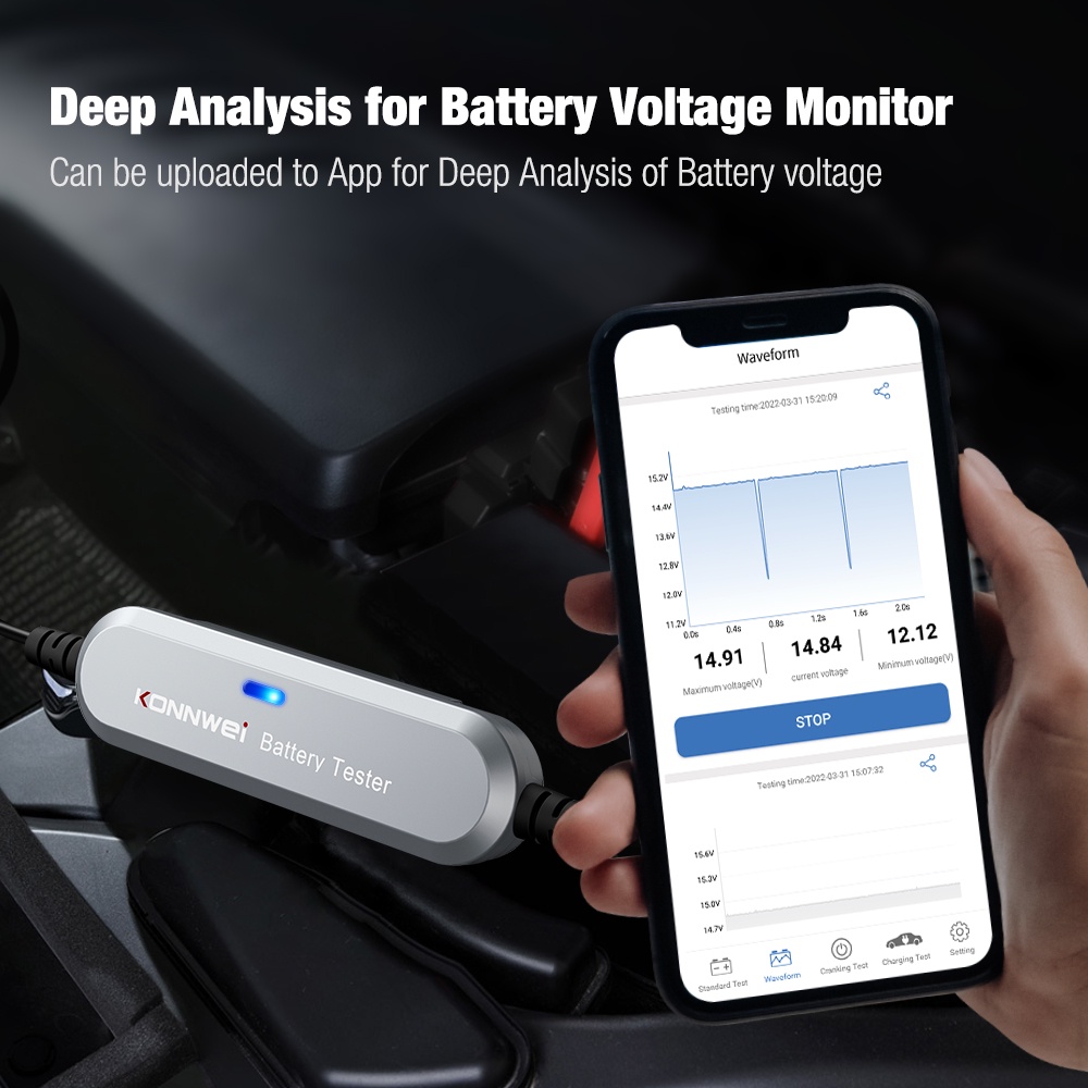 KONNWEI BK100 Bluetooth 5.0 Car Motorcycle Battery Tester 6V 12V ...