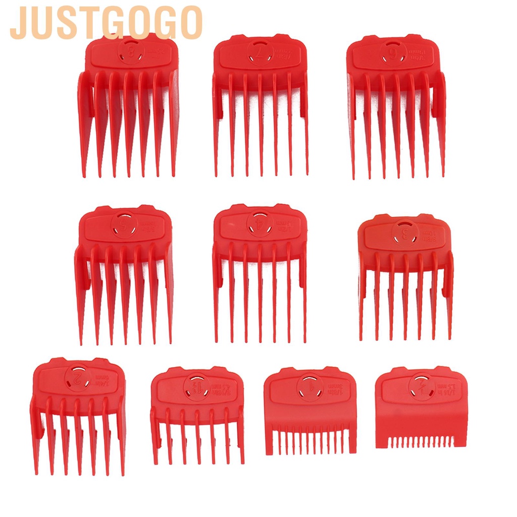 Justgogo 10pcs Professional Hair Clipper Guards Guide Combs Red Trimmer ...