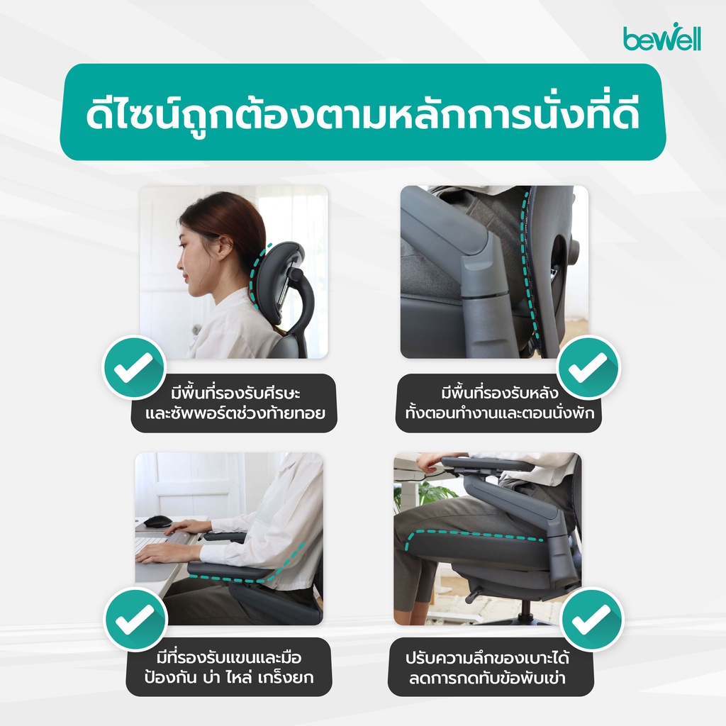 ใส่โค้ดรับเงินคืน 1000 coins Bewell เก้าอี้เพื่อสุขภาพพรีเมียมรุ่น Enclose เก้าอี้ทำงาน เบาะนุ่ม ...